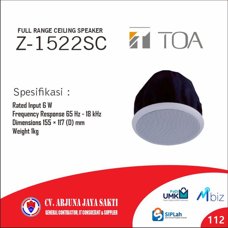 TOA Full Range Ceiling Speaker 6 W Z-1522SC