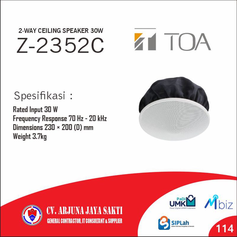 TOA 2-Way Ceiling Speaker 30 W Z-2352C