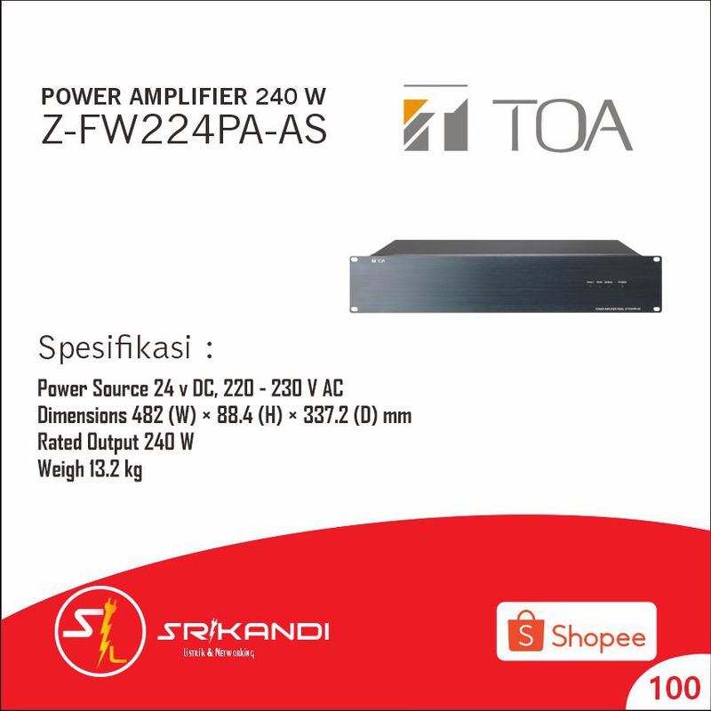 TOA Power Amplifier 240W Z-FV224PA-AS