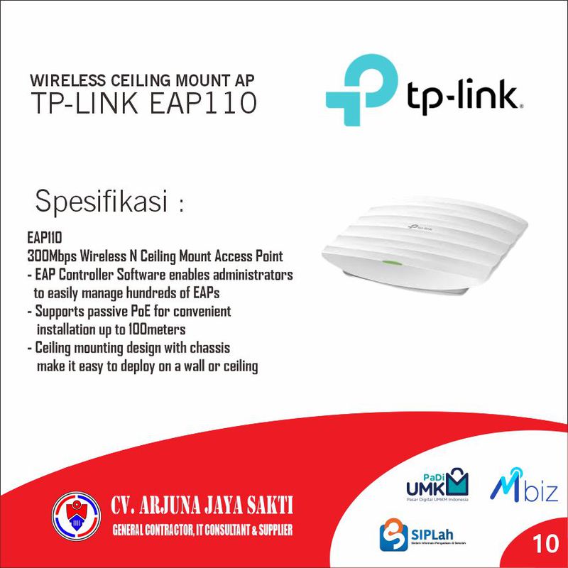 WIRELESS TP-LINK EAP110 300 MBPS CEILING MOUNT AP