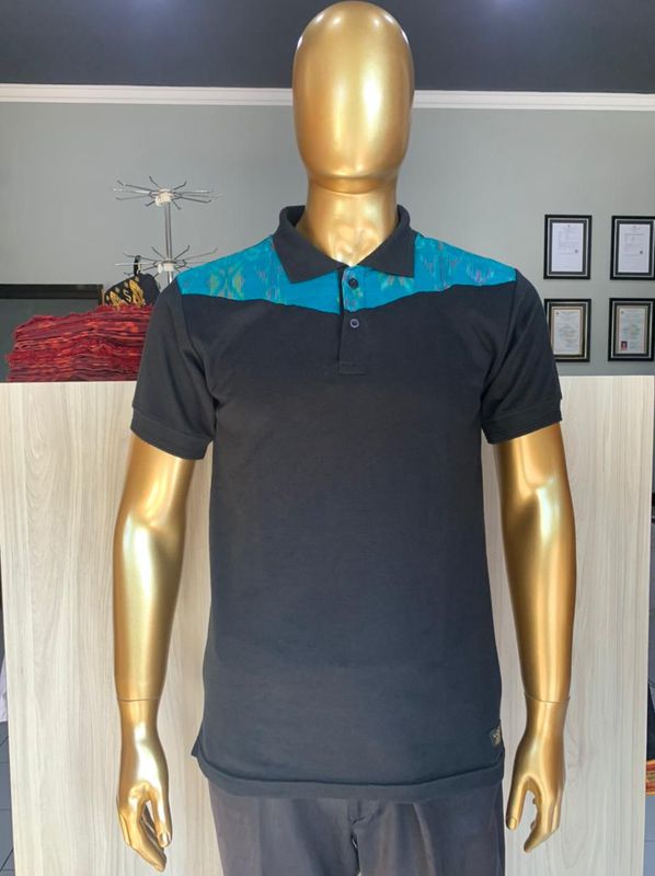 Baju polo endek pria - S - Biru Tua