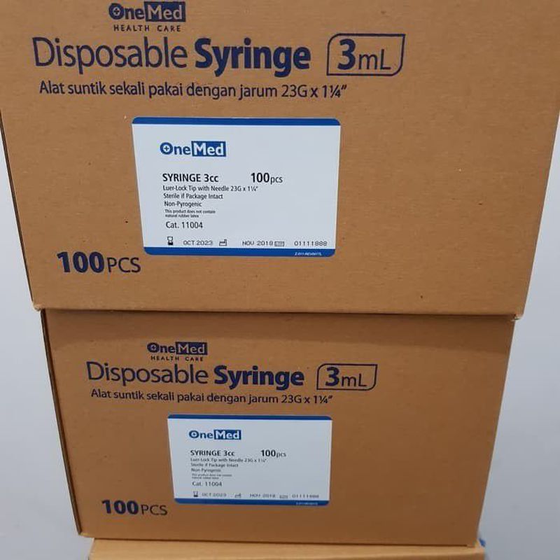 Disposable Syringe Onemed Spuit 3 cc 1 Box with needle 100pcs - 1 BOX 3CC