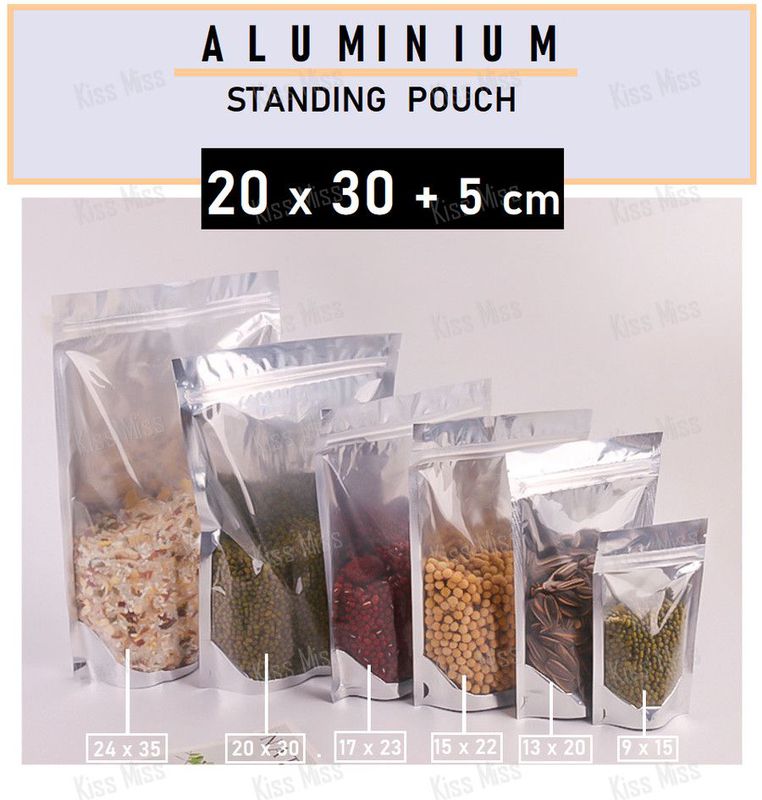 SILVER ALUMNIUM FOIL ZIPLOCK POUCH (CLEAR HD WINDOW , BENING)