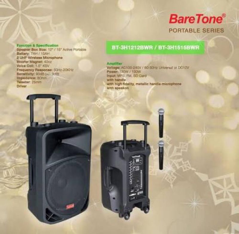 Speaker Portable Wireless Baretone BT-3H 1515 BWR 15Inch Original
