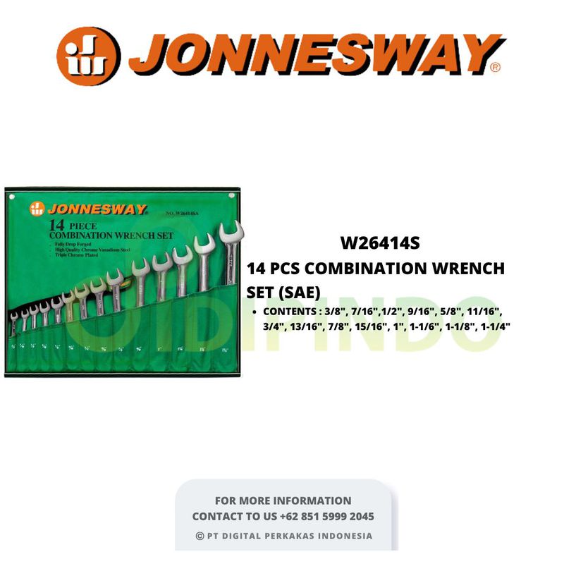 Jonnesway W26414S - 14 PCS COMBINATION WRENCH SET (SAE)