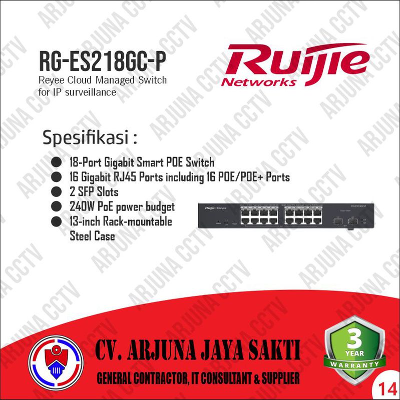 Switch HUB Cloud Manage 18 Port Ruijie Reyee RG-ES218GC-P