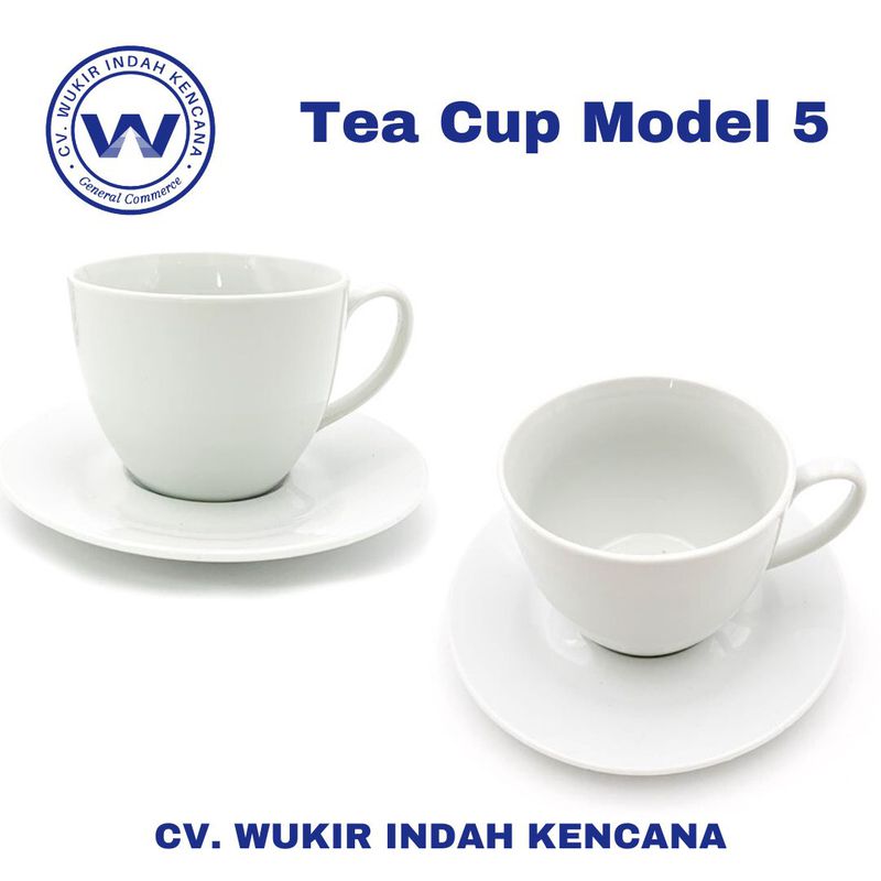Tea Cup & Saucer Model 5 Bahan Keramik Warna Putih