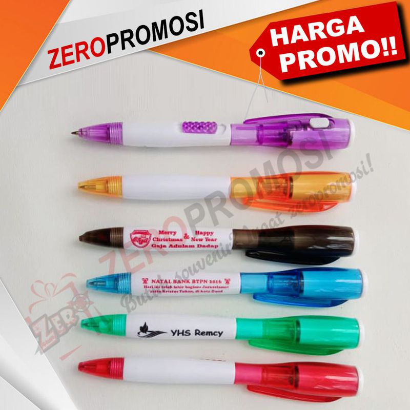 Pulpen Senter LED Souvenir Natal Custom