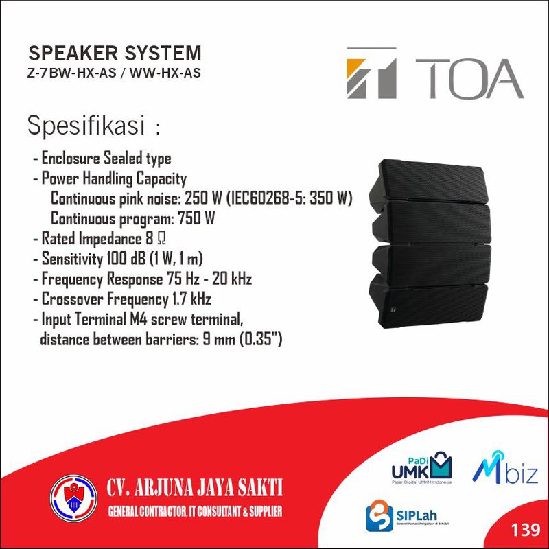TOA Speaker System Z-7BW-HX-AS / WW-HX-AS