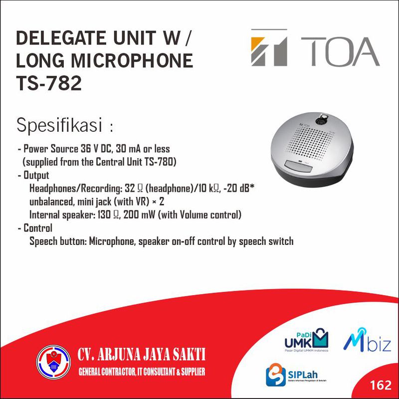TOA DELEGATE UNIT W/LONG MICROPHONE TS-782