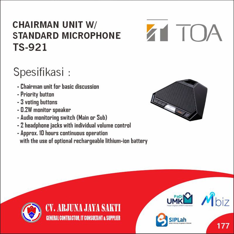 TOA CHAIRMAN UNIT W/STANDARD MICROPHONE TS-921
