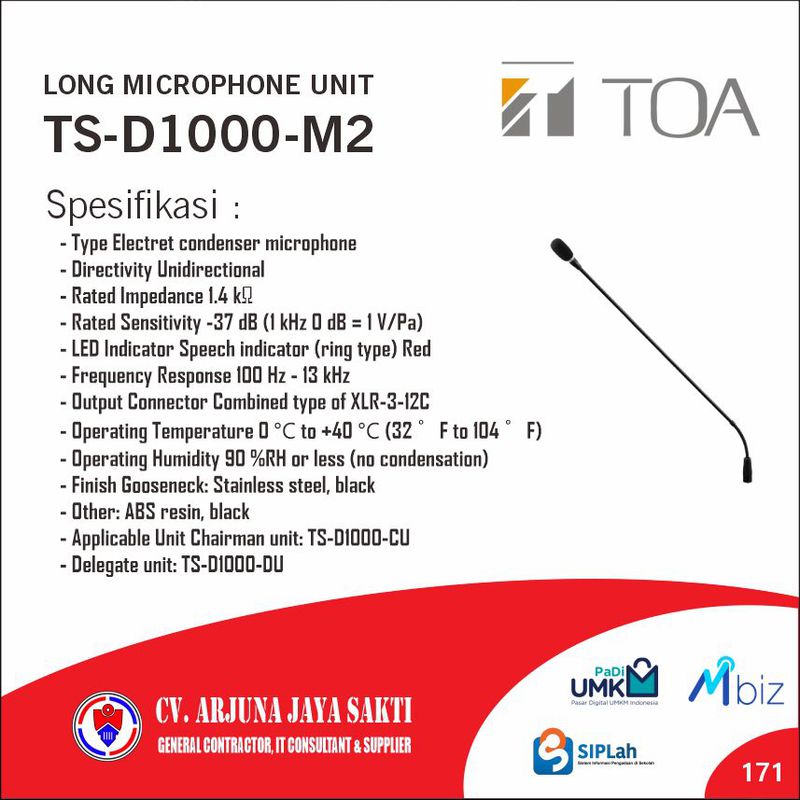 TOA LONG MICROPHONE UNIT TS-D1000-M2