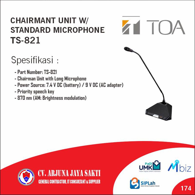 TOA CHAIRMANT UNIT W/ STANDARD MICROPHONE TS-821