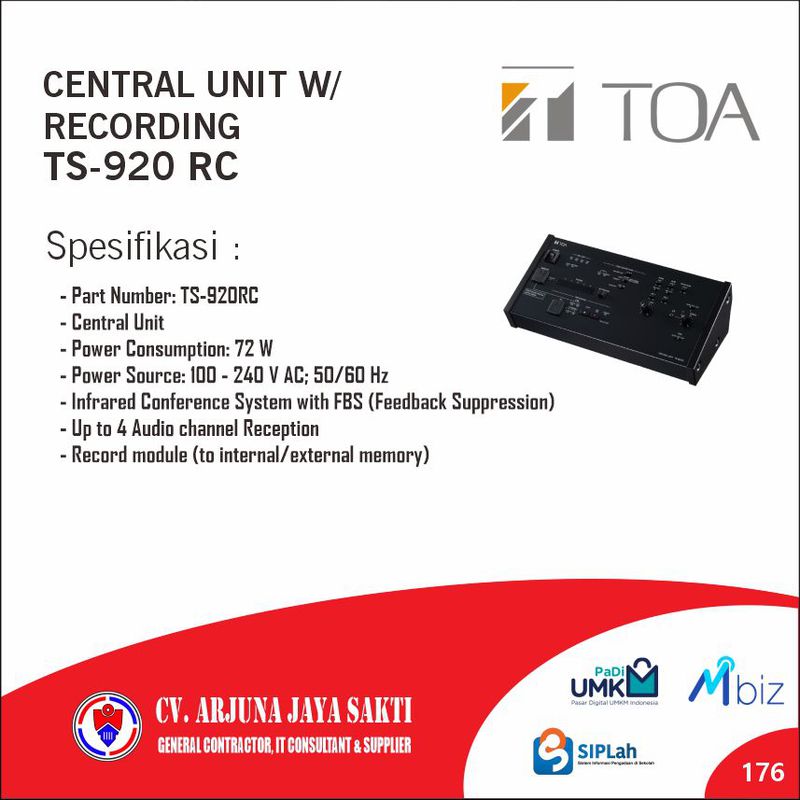 TOA CENTRAL UNIT W/RECORDING TS-920 RC