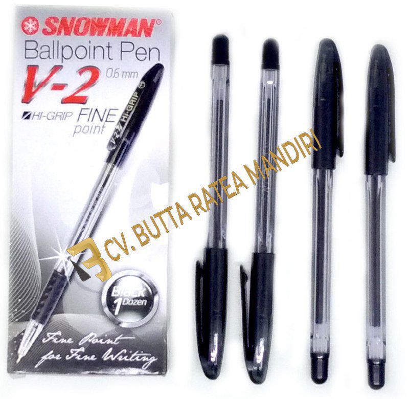 BALLPOINT PEN / PULPEN SNOWMAN V-2 HITAM (PACK)