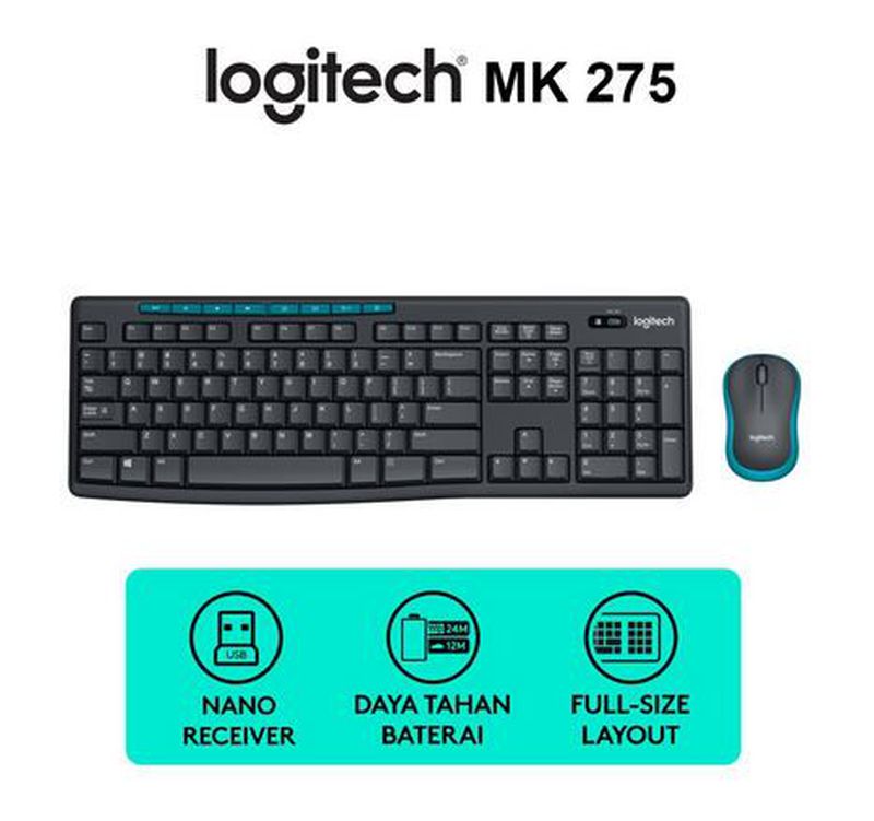 Keyboard Mouse Wireless Logitech Mk275 Full Size Wireless Combo Hz6