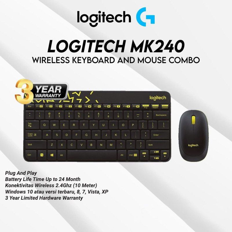 Logitech Wireless Combo MK240 Nano Mouse Keyboard Bundle