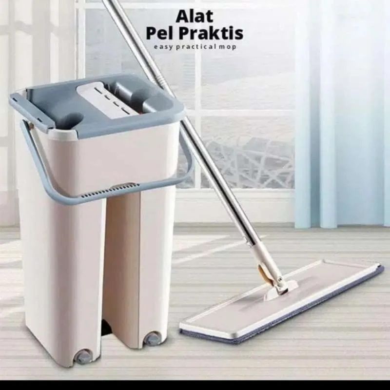 Alat Pel Lantai Microfiber Flat Mop Set / Pengepel Microfibre + Ember