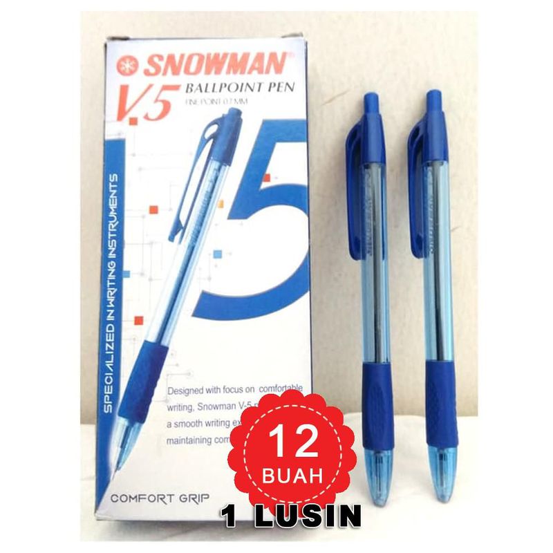 PULPEN SNOWMAN V5 BIRU (1 KOTAK ISI 12PCS)