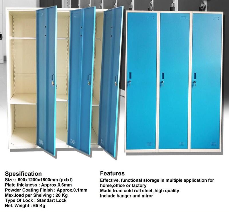 LOCKER 3 DOORS MULTI COLUMN BLUE