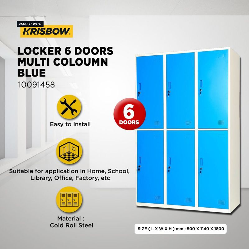 LOCKER 6 DOORS MULTI COLUMN BLUE