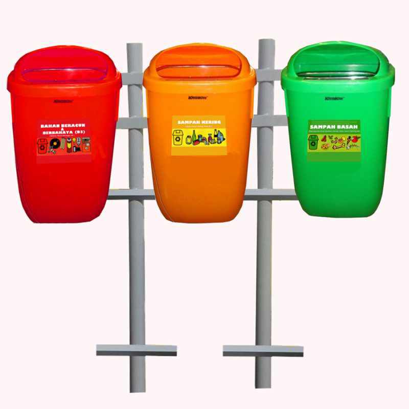 TEMPAT SAMPAH / DUSTBIN ORANGE, GREEN, RED 50 L WITH STAND