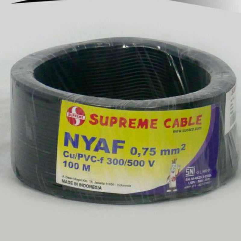 KABEL NYAF 2X0.75 100 METER Merk Supreme Cable Hitam
