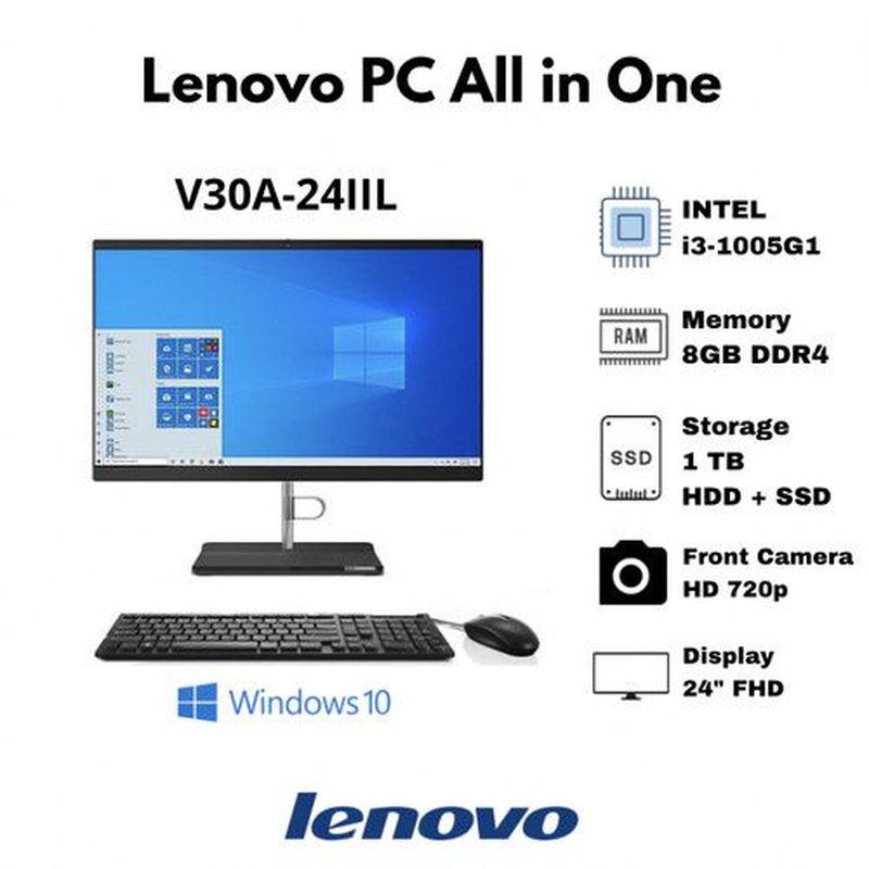 PC Lenovo All in One V30a-24IIL Intel Core i3 8GB HDD 1TB WIN10 - 8/1TB+256GBSSD - RAM 8 GB