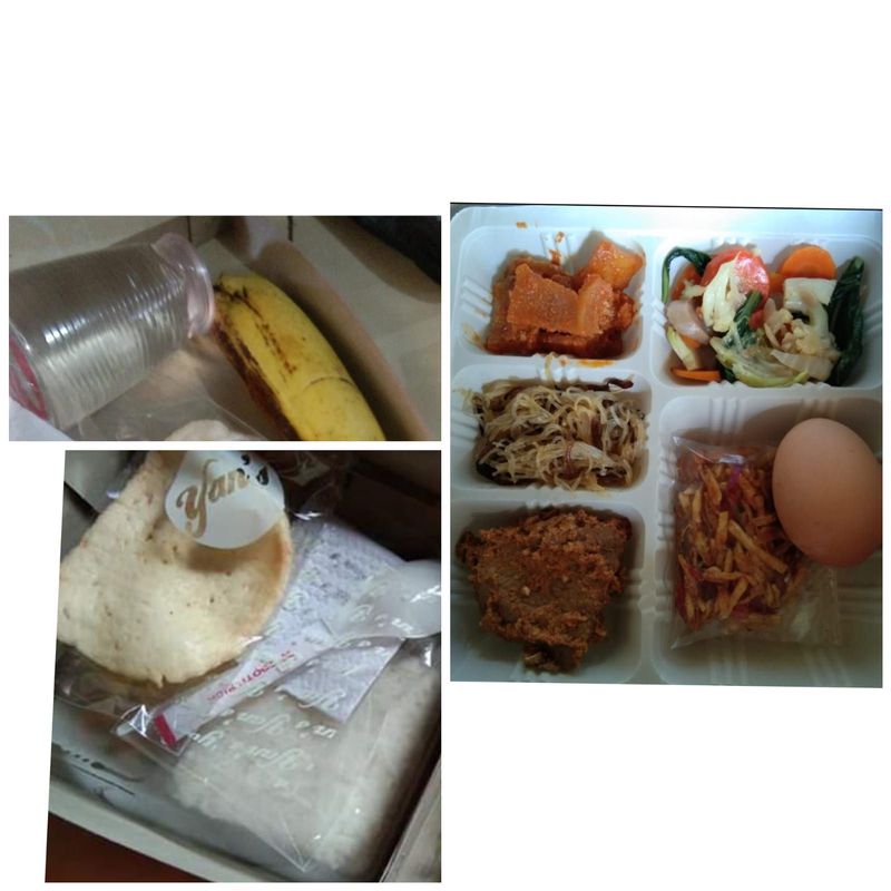 Nasi Dus, Lauk Ramesan, Rendang, Buah, Kerupuk, Air Mineral Gelas