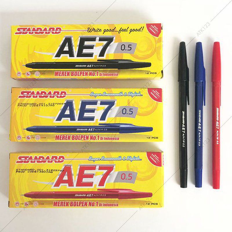 Ballpoint Standart AE'7 Hitam - Merah