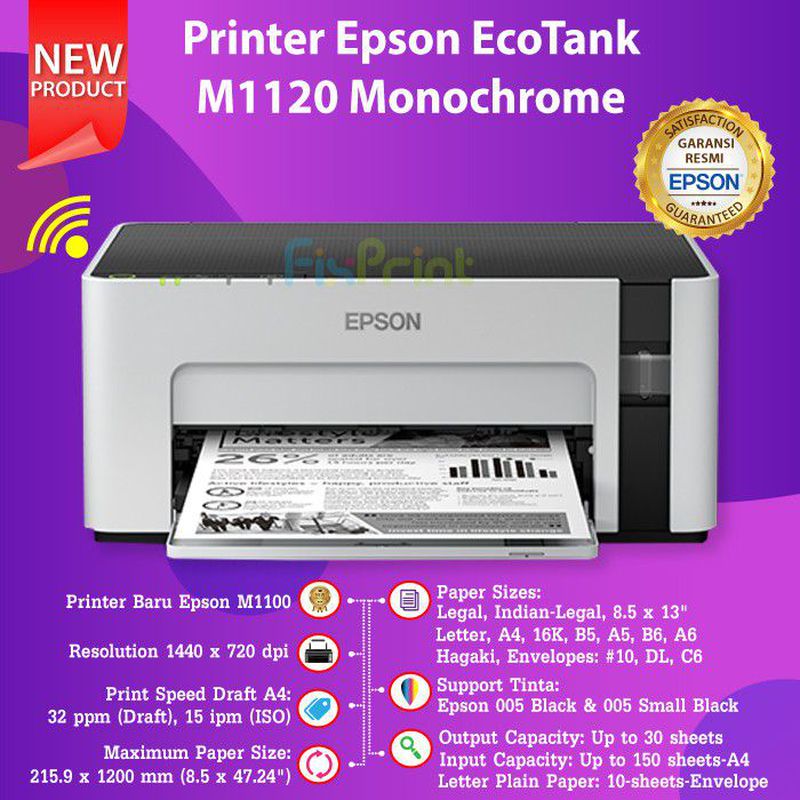 Printer Epson M1120 Print Monochrome WiFi A4 InkTank Tinta 005