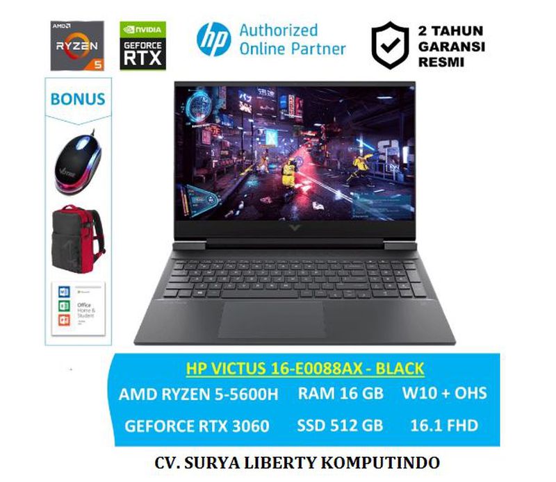 HP VICTUS 16-E0088AX BLACK | AMD Ryzen 5-5600H | GeForce RTX 3060