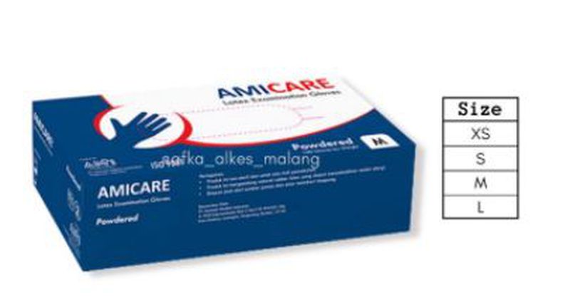 AMICARE LATEX EXAMINATION GLOVES POWDERED - L