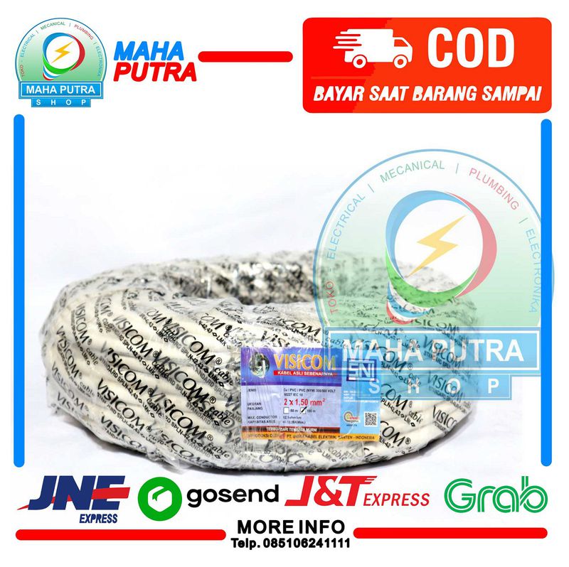 KABEL PUTIH NYM UKURAN 2X1.5 MM MERK VISICOM PANJANG 100M. KABEL ...