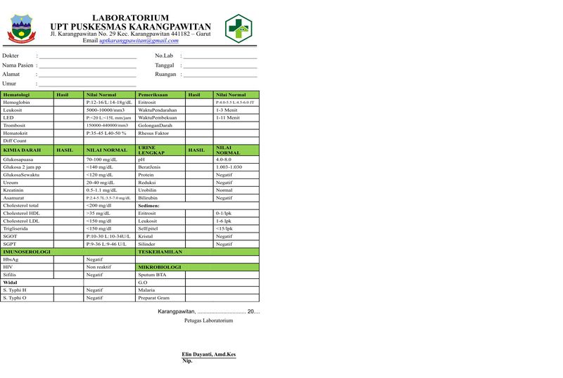 Formulir hasil Lab Sparasi