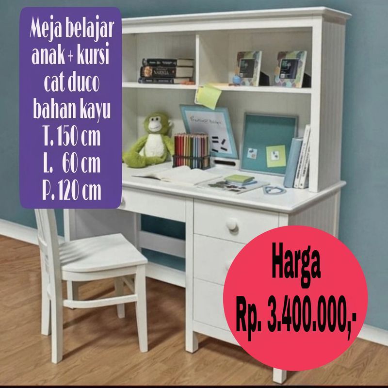MEJA BELAJAR ANAK CAT DUCO PUTIH + KURSI