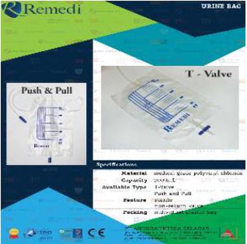 REMEDI URINE BAGS 2 LITRES / KANTONG URINE 2 LITER PUSH & PULL