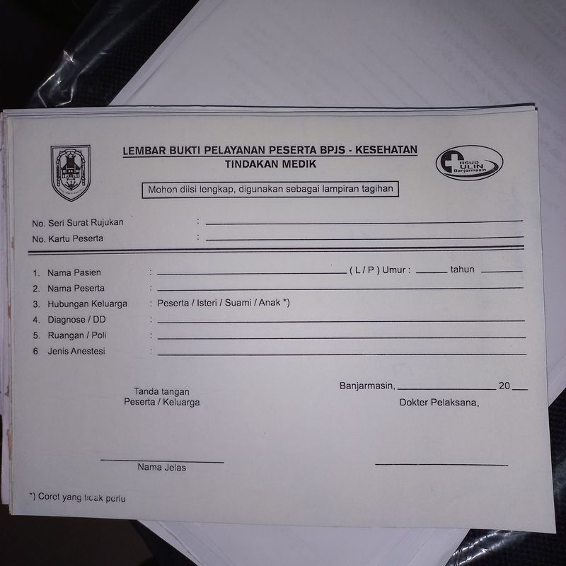 Lembar Bukti Pelayanan Peserta BPJS - Kesehatan (Tindakan Medik) ( buku)