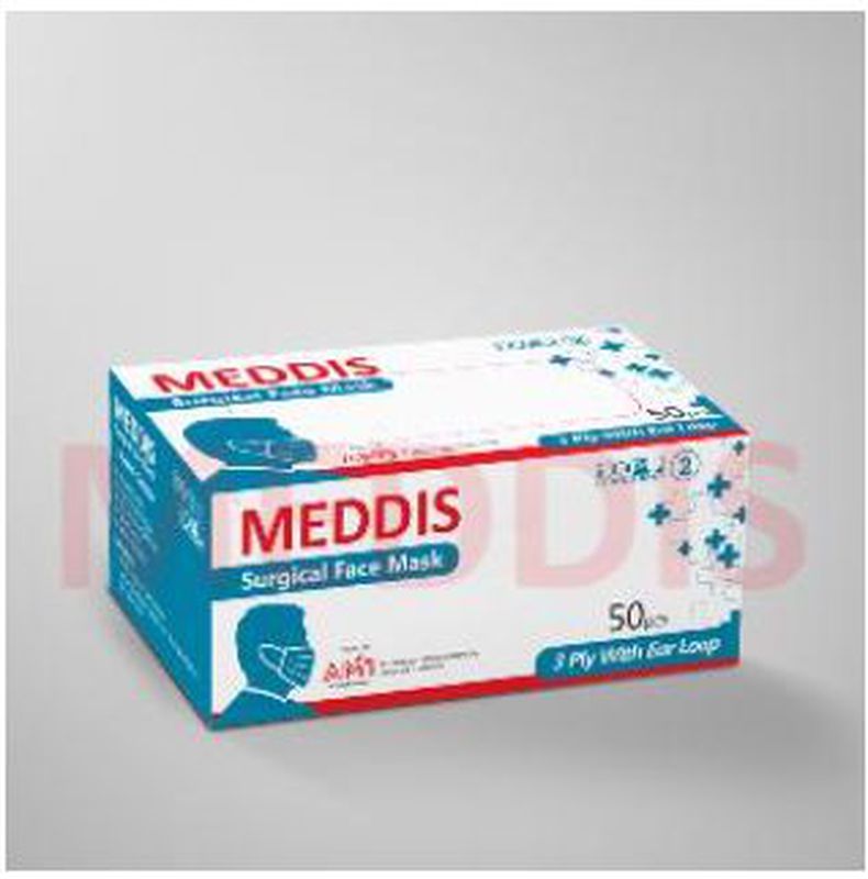 MEDDIS SURGICAL FACE MASK, 3 PLY WITH EARLOOP