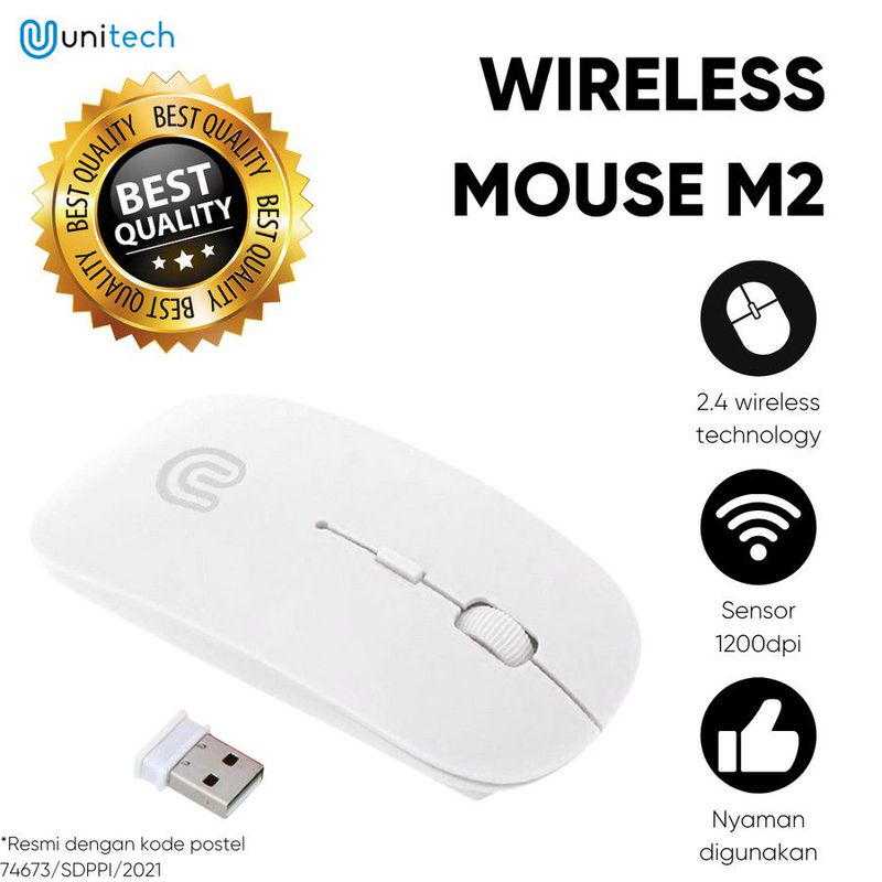Thin Wireless Mouse APPLE SLIM WITH USB RECEIVER MACBOOK LAPTOP M2 - Putih