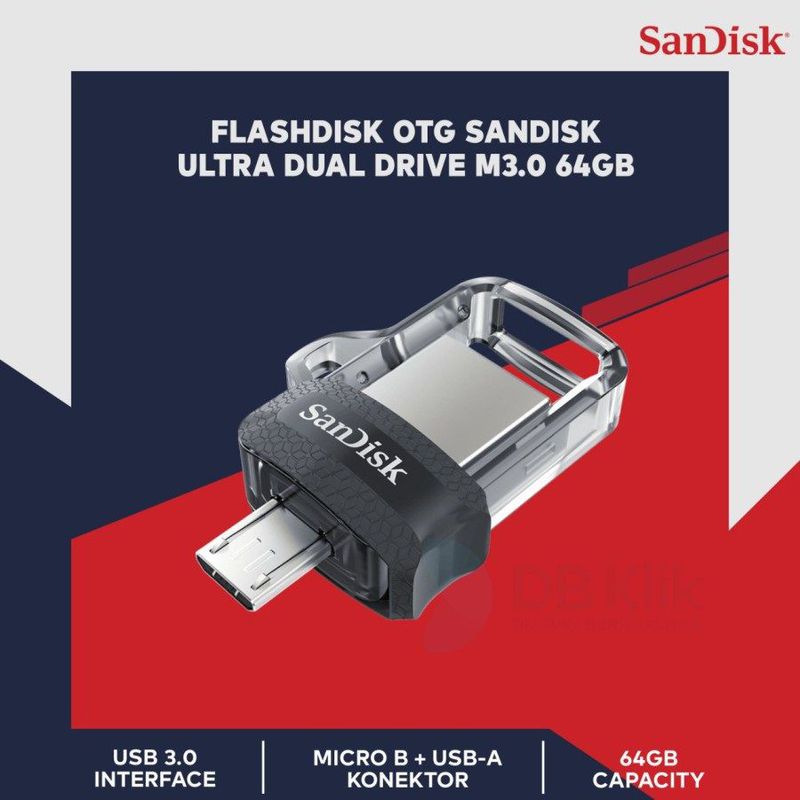 Flashdisk OTG Sandisk 64GB Ultra Dual Drive USB M3.0 - Hitam