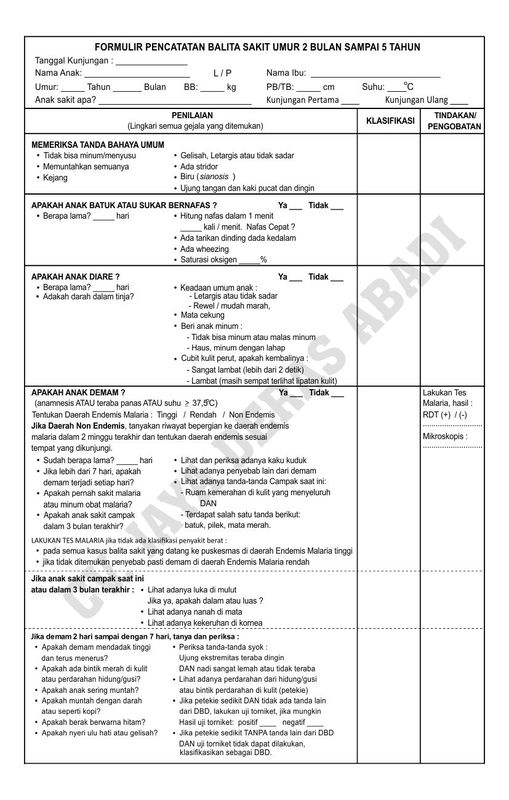 Form Pencatatan Balita Sakit