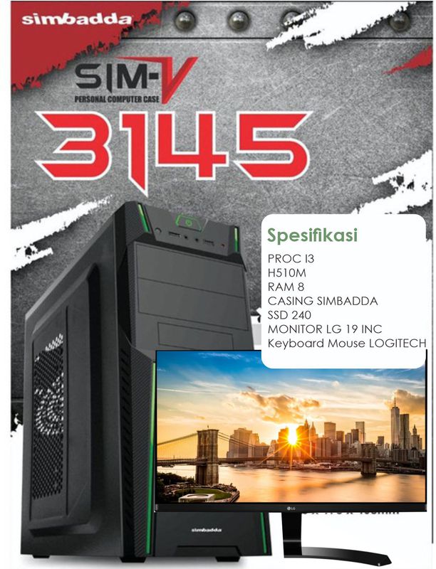 KOMPUTER SET LENGKAP MONITOR I3 10105 GENERASI TERBARU