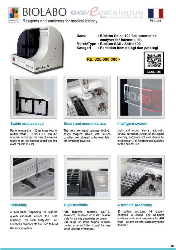 Biolabo Solea 100 full automatied analyser for haemostatis Merek/Type ...