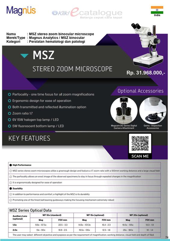 MSZ stereo zoom binocular microscope Merek/Type : Magnus Analytics ...