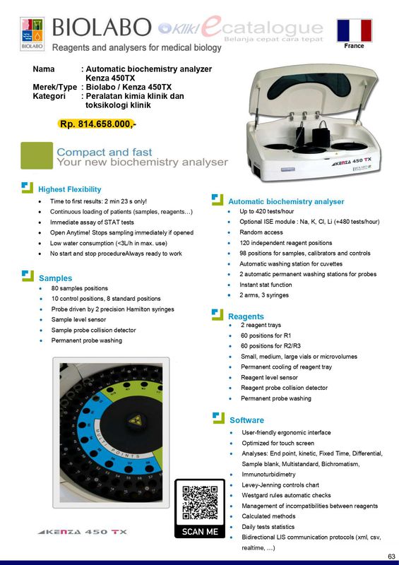 Automatic biochemistry analyzer Kenza 450TXMerek/Type : Biolabo / Kenza ...
