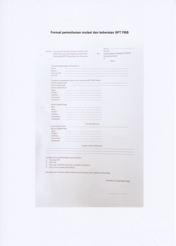 Format Permohonan Mutasi Dan Keberatan SPPT PBB