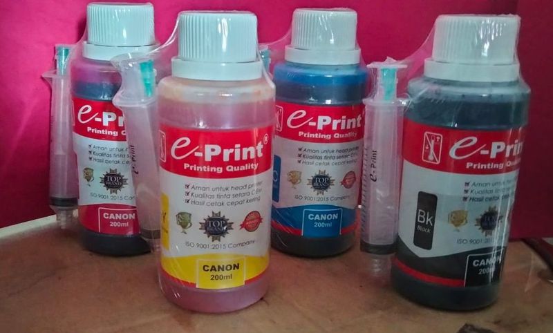 Tinta Printer Canon E-Print (C, M, Y, Bk) 200 ml + Suntikan Tinta - Black