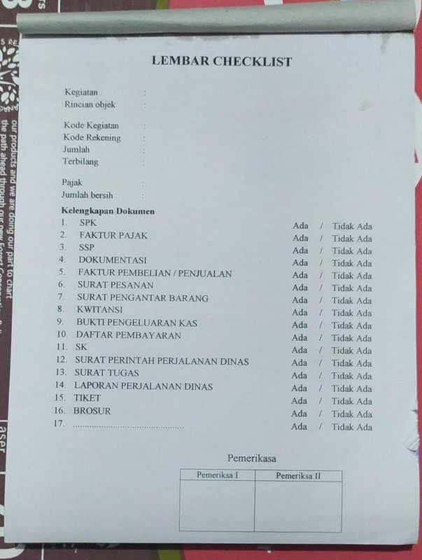 CETAK BLANGKO LEMBAR CHECKLIST