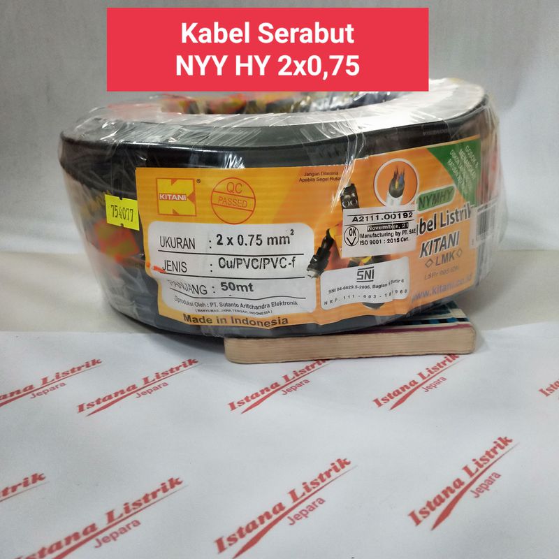 Kabel NYY HY 2x0,75 , hitam , Roll